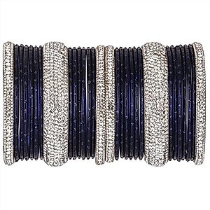 Efulgenz Indian Bangle Set for Women Cz Crystal Rhinestone Silver Bridal Bangles Set Plain Metal Bangles Bracelet Jewelry for Women Colored Bangle Sets Wedding Bangles Bollywood Style Fashion Jewelry