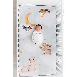 Rookie Humans 100% Cotton Sateen Fitted Crib Sheet: Goodnight Wonderland. Modern Nursery, Use as a Photo Background for Your Baby Pictures. Standard Crib Size (52 x 28 inches)