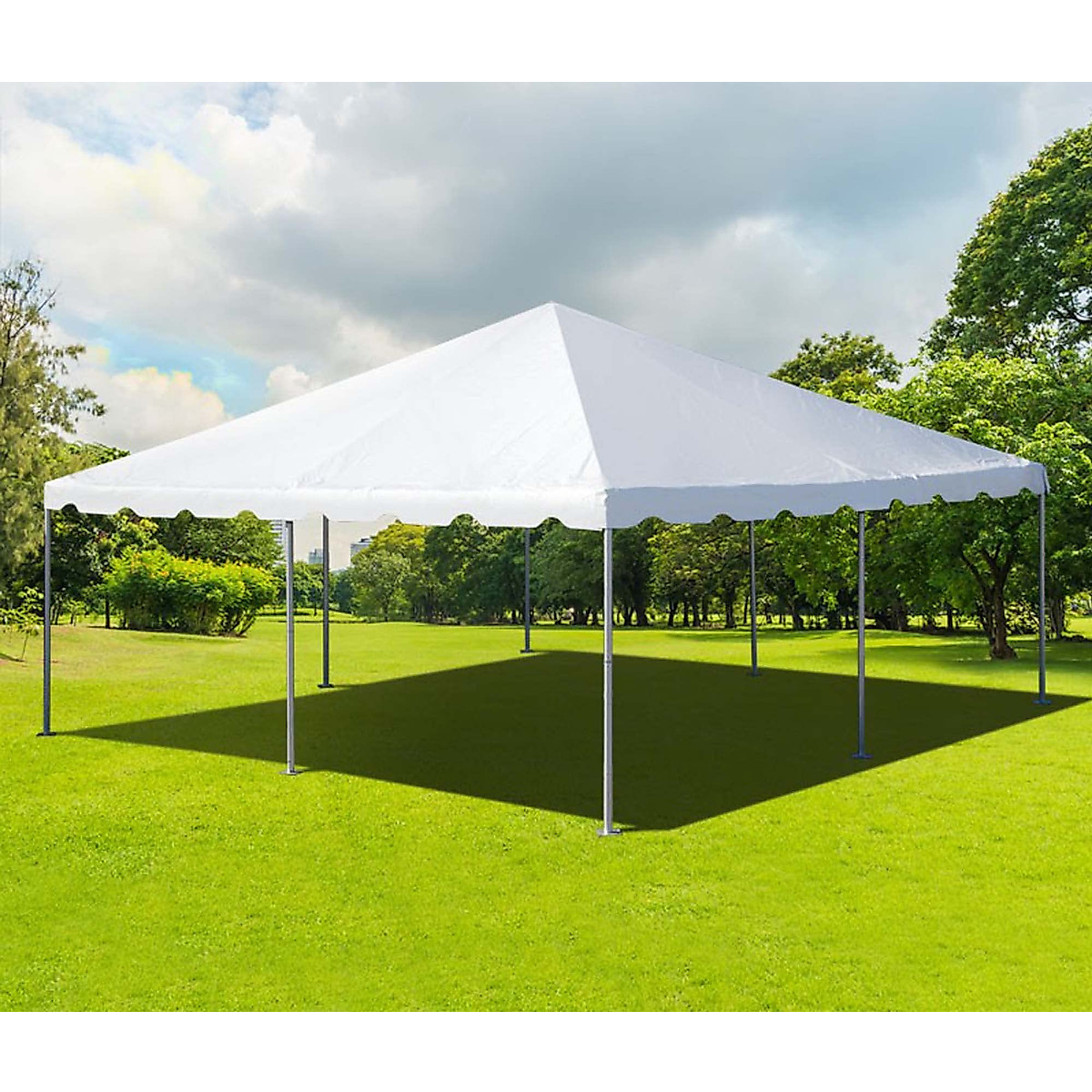Party Tents Direct 20'x20' Weekender West Coast Tent Frame Style Party Tent (White) PVC Top with Storage Bag - Tents for Parties, Weddings, Birthdays, Banquets, Fiestas, Workshop, Outdoor Event