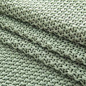 Revdomfly Sage Green Knitted Throw Blanket for Couch, 100% Cotton Cable Knit Throw Blanket Soft Cozy Decorative Sofa Chair Blankets, 50" x 60", Sage Green