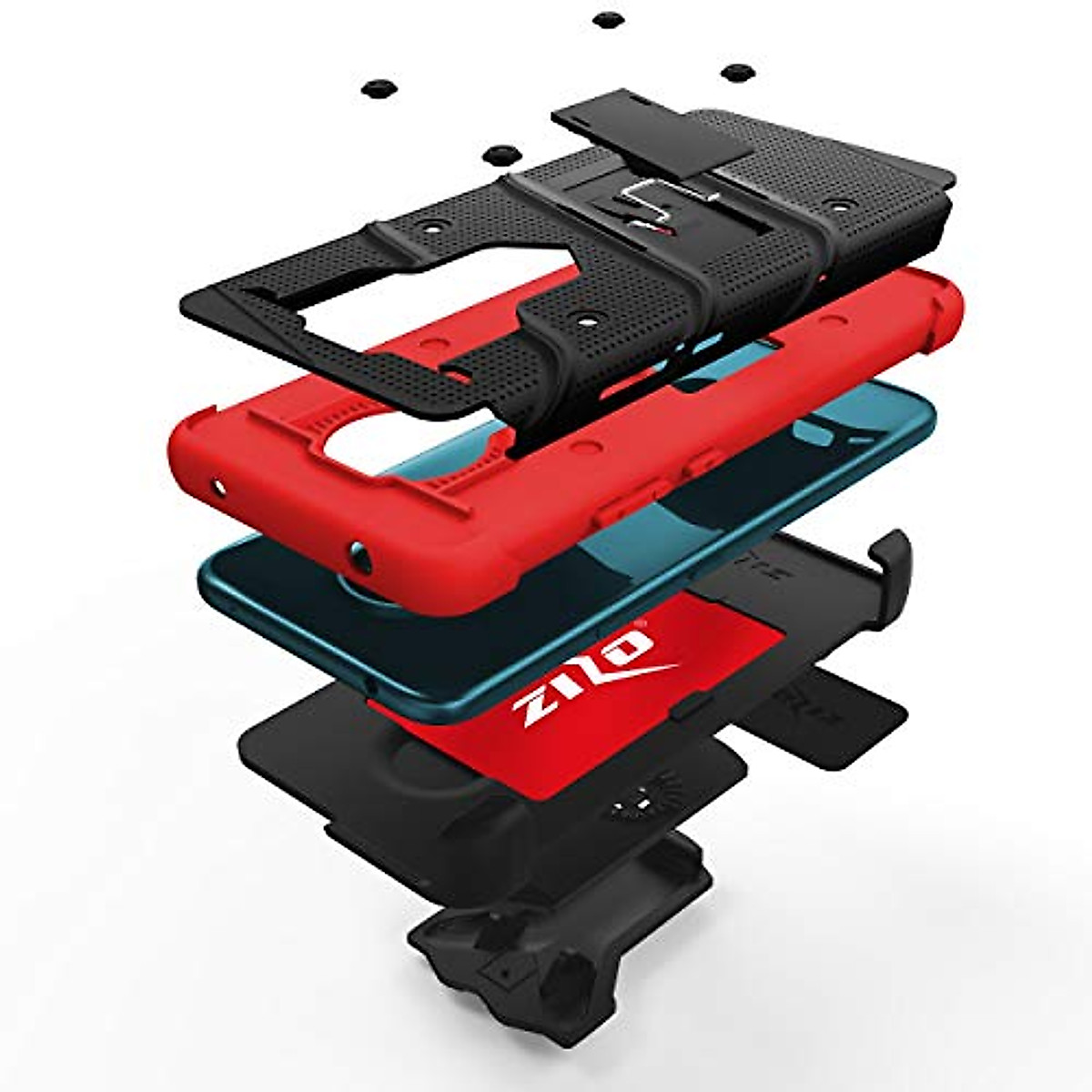 ZIZO Bolt Series for Nokia C5 Endi Case with Screen Protector Kickstand Holster Lanyard - Black & Red
