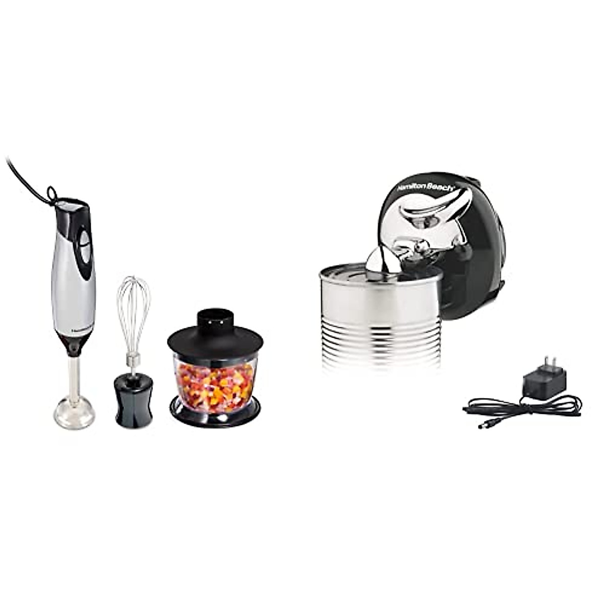 Hamilton Beach 4-in-1 Electric Immersion Hand Blender & Vegetable Chopper Bowl, 2-Speeds, 225 Watts, Silver and Stainless Steel (59765) & Walk 'n Cut Electric Can Opener & Rechargeable