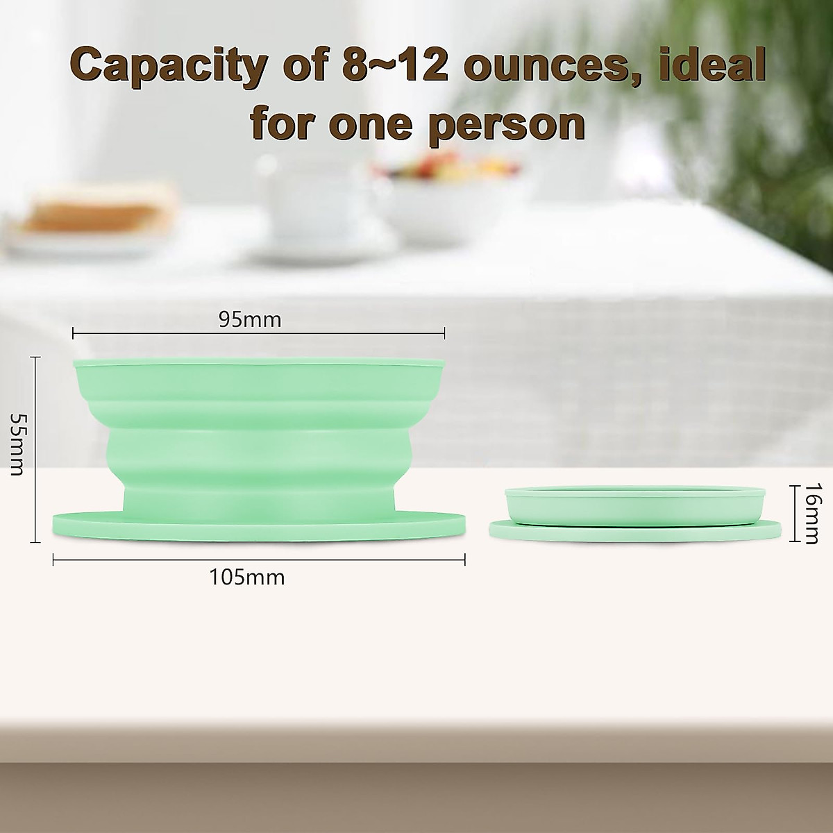 VVGCS Collapsible Travel Pour Over Coffee Maker Camping, Paperless Silicone Collapsible Pour Over Coffee Dripper with Metal Coffee Filter, Portable Coffee Strainer Pour Over Cup Single Serve (Green)