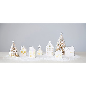 Creative Co-Op Stoneware Bisque Houses with LED Lights, White, Set of 6