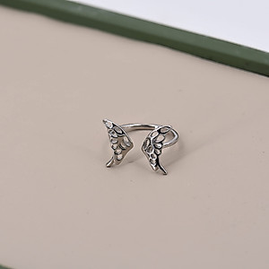 LEMON GRASS Open Butterfly Band Ring in Sterling Silver | Women's Adjustable Cutout Butterfly Ring | Gold Statement Stackable Minimalist Ring for Sister Gift