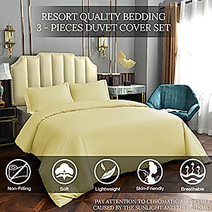 Bamboo Microfiber Duvet Cover Set - Soft Cooling Duvet Cover Queen Size 3 Pieces Hotel Bedding Comforter Cover with Zipper Closure & Corner Ties 90" x 90"