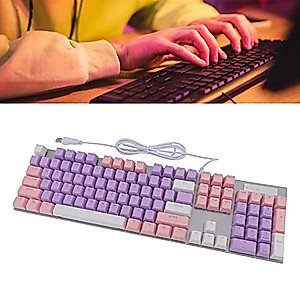 Yunseity Mechanical Gaming Keyboard, 104 Keys LED Backlit USB Wired Keyboard with Blue Switch, Portable Ergonomic Computer Keyboard for for OS Blue Switch