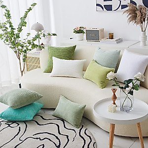 Home Brilliant Oblong Pillow Cover Decorative Striped Corduroy Rectangle Cushion Cover for Couch, 12 x 20 Inch, Pure White