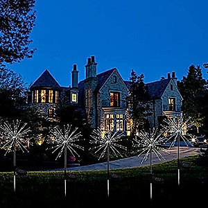 Honche 2Pack Solar Garden Light Ground-Plug in 120LED 8 Modes Waterproof Outdoor firewrok Lights Starburst Lights for Pathway Patio Backyard LawnRoof Christmas Party Decoration(Cold White-Oval)