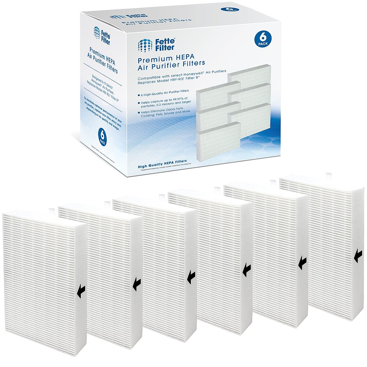 Fette Filter - 6 Pack of Premium True HEPA H13 Filter R Compatible with Honeywell Filter R for All HPA Series Air Purifier Part Number Filter R HRF-R3 HRF-R2 HRF-R1 HRF-ARVP300 HPA300