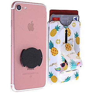 CHEAP SUNDAY Detachable Cell Phone Wallet Mobile Phone Kickstand Finger Grip Stand, Selfie and Hand-Free Wireless Charging Compatible for iPhone and Smartphones (Pineapple)