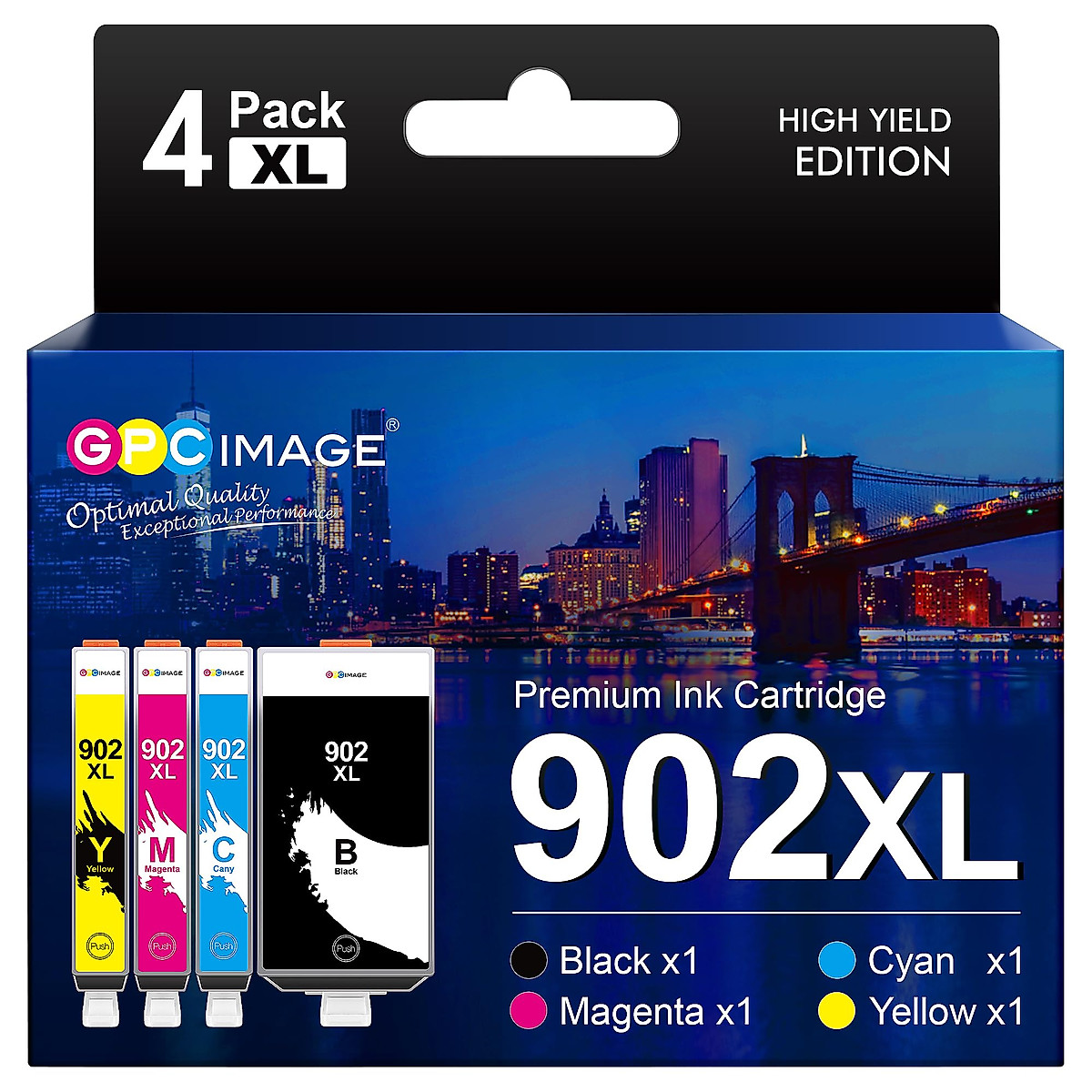 GPC Image Compatible Ink Cartridge Replacement for HP 902XL 902 Ink Cartridges to use with Officejet 6978 6968 6962 6958 6970 6950 6960 Printer Tray (Black, Cyan, Magenta, Yellow, 4 Pack)