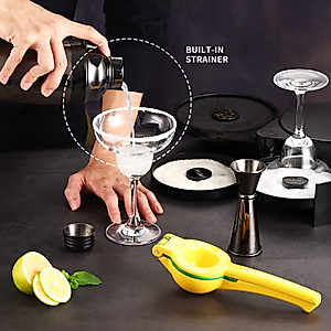 USEEKRIL Margarita Kit - Set of 2 Margarita Glasses (8.5oz), 3-Tier Salt Rimmer, Stainless Cocktail Shaker & Jigger, Coasters，Cocktails Cards，Citrus Squeezer and More - Margarita Kit Gift Set