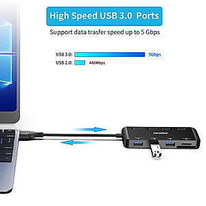 USB SD Card Reader, atolla USB Hub with SD/Micro SD Card Reader, USB Splitter with 3 USB Ports, 2 Card Slots and Individual LED Power Switches