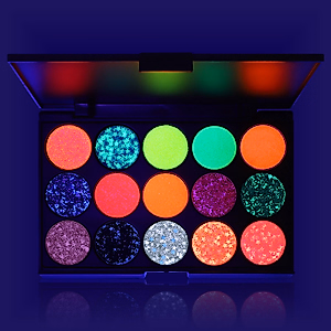 BADCOLOR 15 Colors UV Glitter Eyeshadow Palette Glow in The Dark - Neon Body Glitter Face Makeup Pallets for Women - Shimmer Color Pop Eye Shadow Products for Valentine's Day Gifts