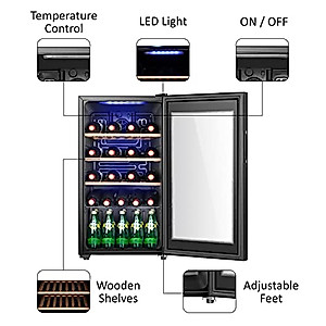 HAILANG 26 Bottle Wine Cooler Refrigerator, Freestanding Wine Cellar, 3.4 cu.ft Wine Fridge for Red & White, Glass Door