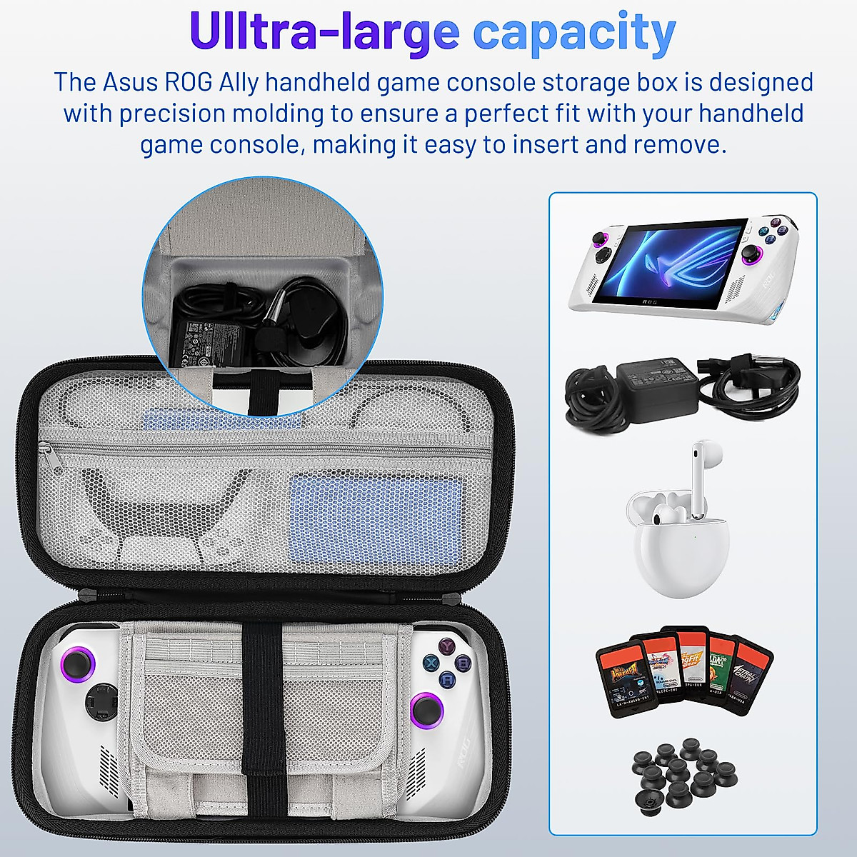 ROCHIE for ASUS ROG Ally Handheld Storage Case - EVA Drop-Proof and Scratch-Resistant Portable Box Carrying for Portable Hard Shell Gaming Carry ASUS Allys Gamings