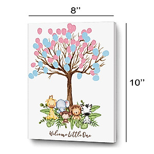 LNOKRIM Baby Shower Guest Book Fingerprint Tree Canvas, Jungle Safari Theme Gender Reveal Supplies, Personalized Alternative Guest Book,Fingerprint Guest Book