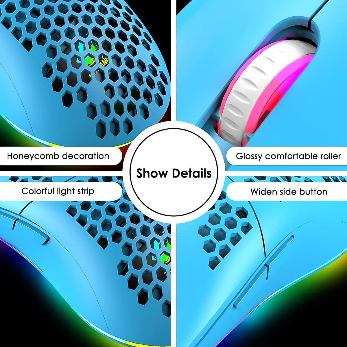 MAGIC-REFINER 60% Mechanical Gaming Keyboard Red Switch Mini 62 Keys Wired Type C 14 Backlit Effects,Lightweight RGB 6400 DPI Honeycomb Optical Mouse Mouse pad for Windows & Mac PC Gamer(Blue)