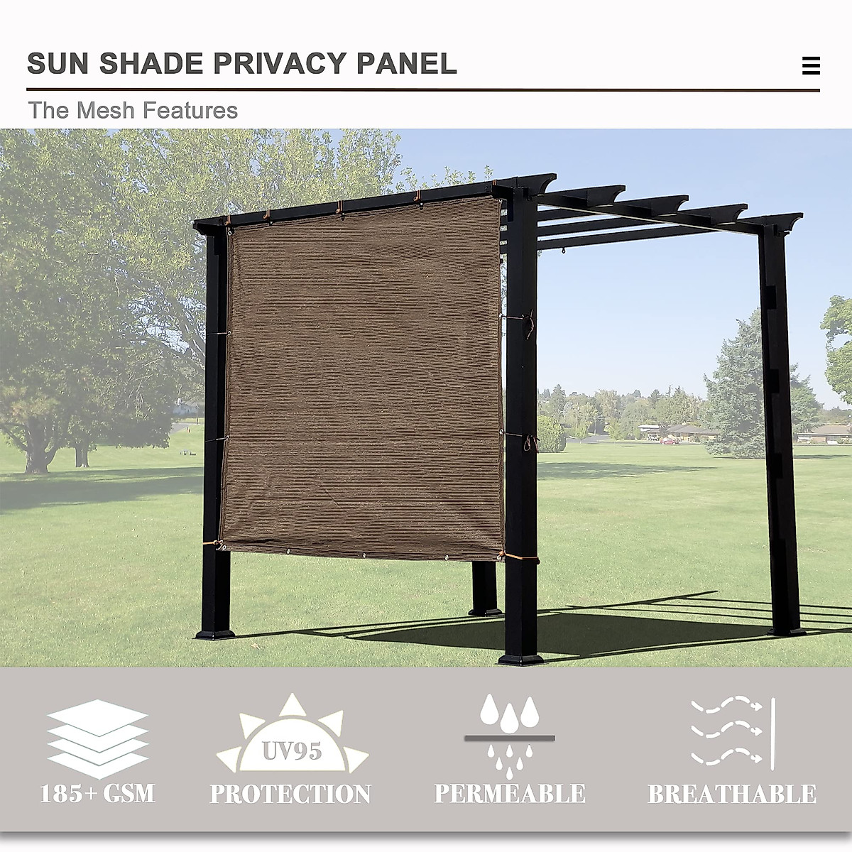 Alion Home Sun Shade Panel Privacy Screen with Grommets on 4 Sides for Outdoor, Patio, Awning, Window Cover, Pergola or Gazebo (6' x 8', Mocha Brown)