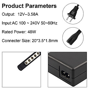 TREE.NB Surface Pro 1/2/RT Charger, 43W 12V 3.58A Power Supply Adapter with Cord for Microsoft Tablets