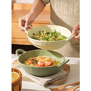 SOUJOY Set of 6 Soup Bowl, 20oz Ceramic Cereal Bowls with Handles, Irregular Shape Individual Salad Bowl for Soup, Pasta, Ice Cream, Fruits, Dessert, Appetizer, Rice, Matte Glazed