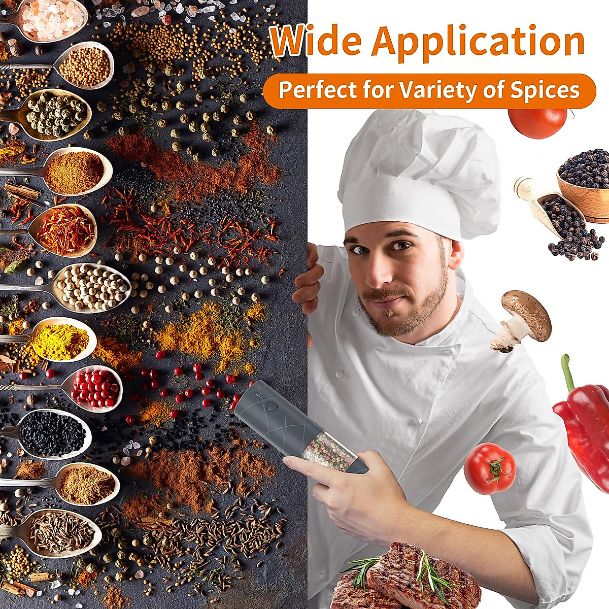 2Pack Electric Salt and Pepper Grinder Set USB Rechargeable with Warm LED Light, Adjustable Coarseness Lidaop Large Capacity Automatic Salt Pepper Mill Grinder for Kitchen, Restaurant, Outdoor (Grey)