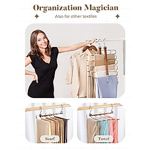 SMARTOR Pants Hangers Space Saving - 3 Pack Wood Jean Hangers for Closet Organizer - Jean Hangers Trouser Holder Closet Space Saving Hangers - Pants Organizer Hanger Space Saver Closet Organization