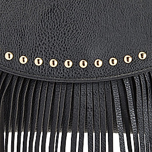 Zodaca Black Fringe Purse for Women, Faux Leather Hippie Crossbody Bag (10.5 x 1.5 x 7.8 In)