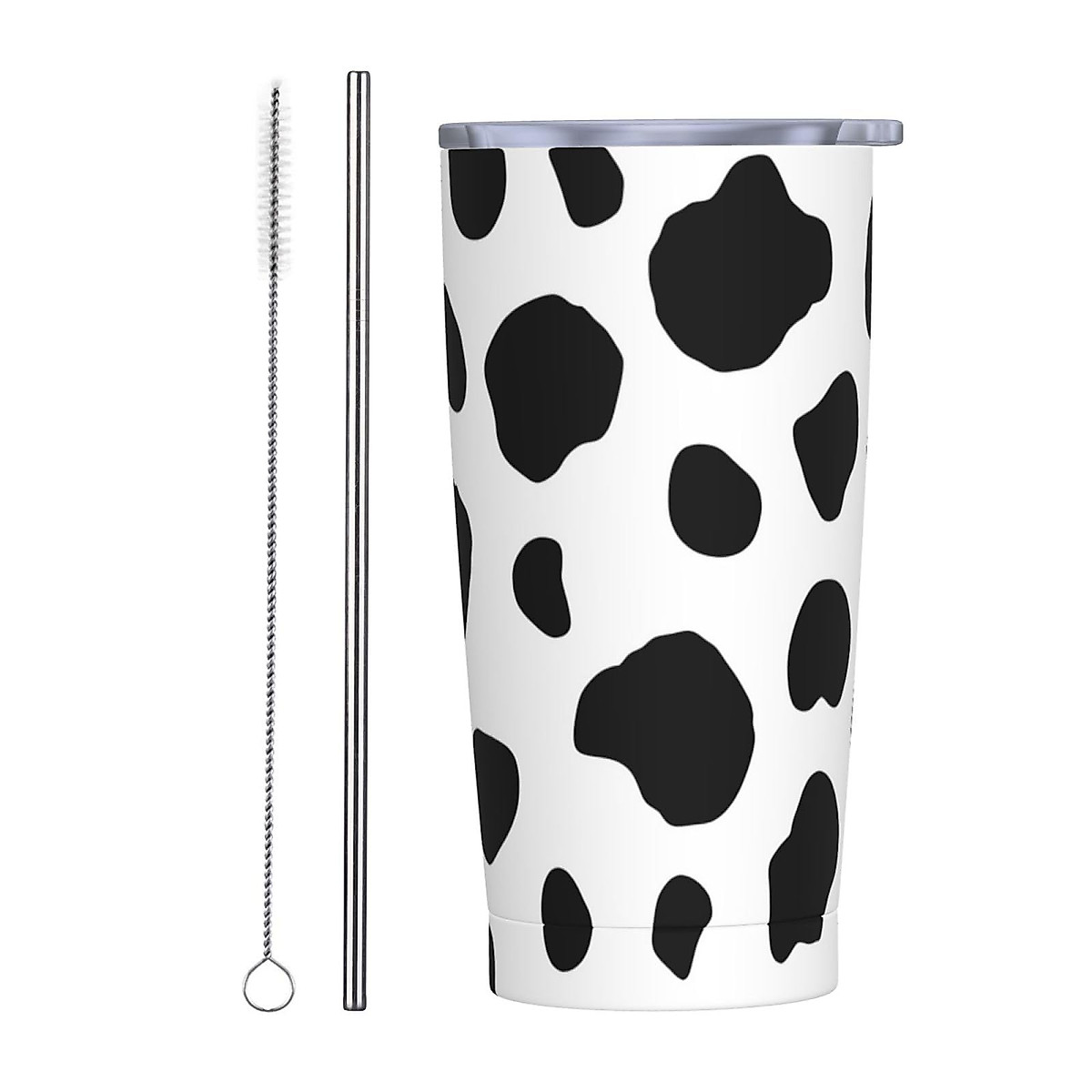 Black And White Cow Pattern 20oz Tumbler Stainless Steel Vacuum Insulated Double Wall Travel Tumbler, Durable Insulated Coffee Mug, Thermal Cup With Lid and Straw for Hot & Cold Drinks
