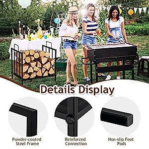 Tangkula Firewood Rack, Heavy Duty Logs Stand Stacker with Convenient Side Handles, Sturdy Steel Frame & Raised Legs, Metal Log Holder Stand for Indoor Fireplace, Outdoor Patio Fire Pit Stove, Black