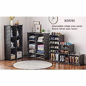 KOUSI Portable Shoe Rack Organizer 12 Grids Tower Shelf Storage Cabinet Stand Expandable for Heels, Boots, Slippers, Black