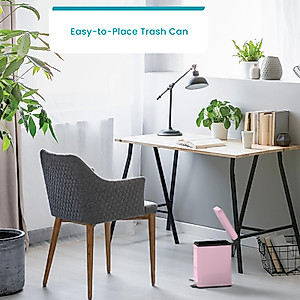 Home Zone Living 1.3 Gallon Bathroom Trash Can with a Lid, Stainless Steel Wastebasket with Slim Shape and Step Pedal for Home and Office, 5 Liter Capacity, Pink