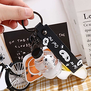 Keychain, Tiger Quicksand Keychain, Liquid Oil Soda Bottle Tiger Keyring, Fat Tiger Bag Pendant, Floating Peal Keyring(Soda Bottle,white)