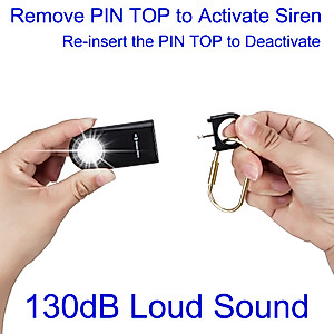 130dB Personal Safety Alarm Strobe Light. Loud Sound Keychain Siren with Carabiner for Women, School Children, Night Runners, Hiking. Bear Alarm Deterrent. SOS Emergency Self Defense Alerts. Black