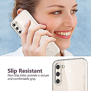 KSWOUS Glitter Case for Samsung Galaxy S23 Plus, with Screen Protector[2 Pack], Clear Bling Sparkly Cute Shockproof Protective Slim Cover for Women Girls for S23 Plus Case