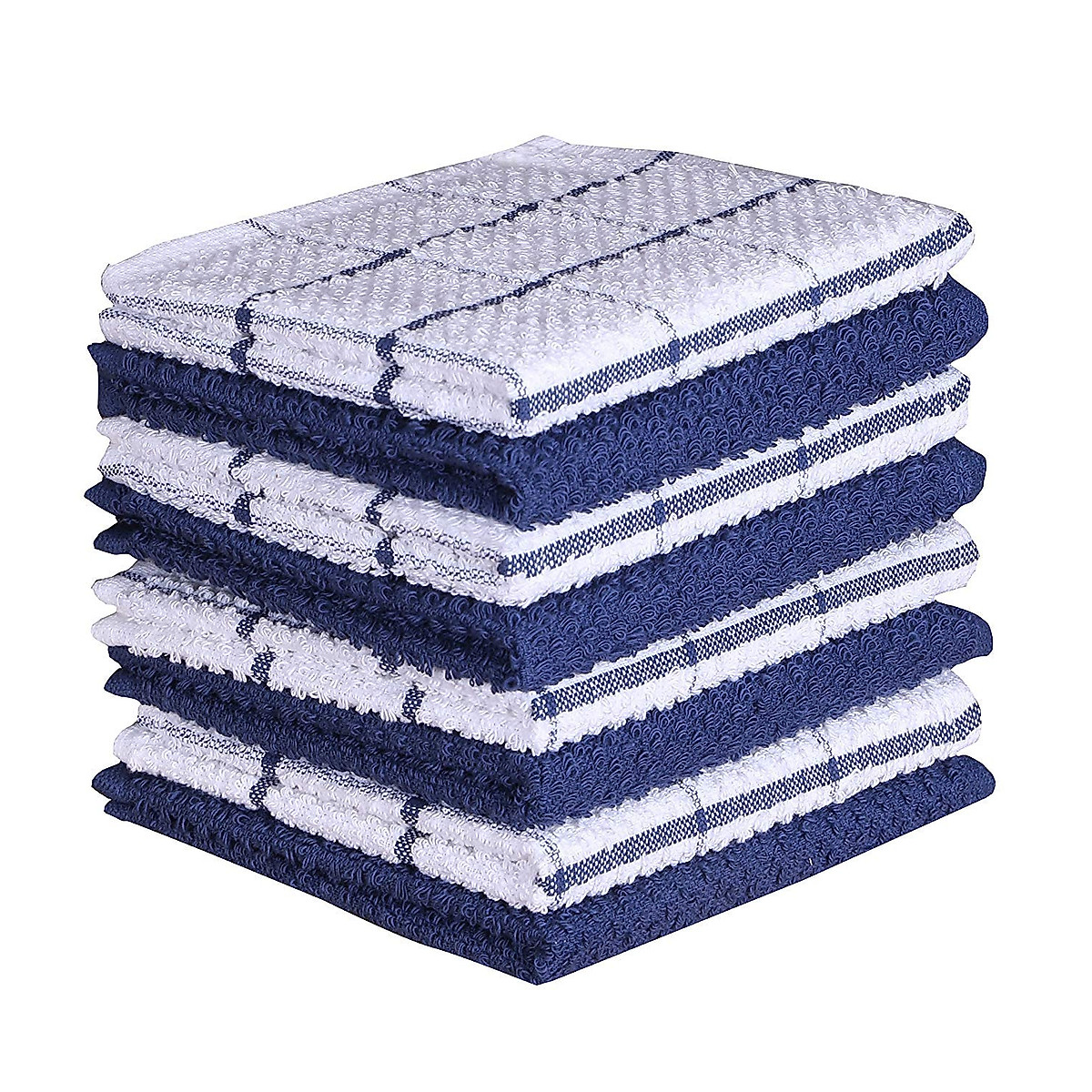 AMOUR INFINI Bundle Pack of 4 Terry Dish Towels + 8 Dish Cloths Ultra Soft and Absorbent Kitchen Towel & Dishcloth Combo - Cotton Dishtowels for Washing Up | Blue