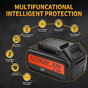 EOHJAR 2 Pack 20V 6.0Ah Replacement Battery Compatible with Dewalt 20V Battery Max XR Lithium ion DCB204 DCB206 DCB200 DCB180 DCD985B DCD771C2 DCS355D1 DCD790B