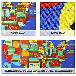 Capslpad Kids Rug USA Map Kids Play Rug 6'6"x 5' Large Size ABC Alphabet Educational Learning Classroom Area Rug Non Skid City Road Car Rug Play Mat for Children Bedroom Playroom Nursery Room