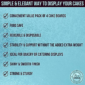 Cake Boards (4 Pack, 12 inch, Blue), Reusable Round Cake Drums for Showstopping Desserts, Heavy-Duty Disposable Cardboard Cake Bases W/ Elegant Patterns, Cake Decorating Supplies by PixiPy