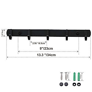 Ihomepark Coat Hooks Wall Mounted, Heavy Duty Metal 5 Coat Hanger Rack for Coat Hat Towel Purse Robes Keys Mudroom Bathroom Entryway (1 Pack, Black)
