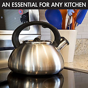 Primula Avalon Whistling Stovetop Tea Kettle Food Grade Wide Mouth, Fast to Boil, Cool Touch Handle, 2.5-Quart, Brushed Stainless Steel