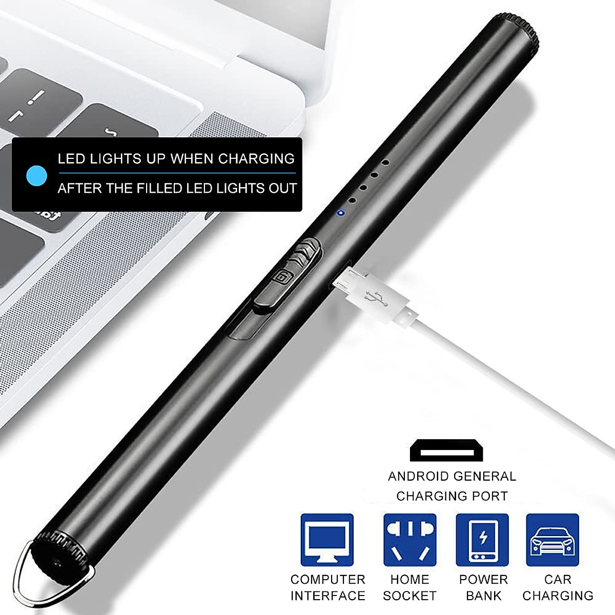 AAA Lighter Electric Lighter Candle Lighter USB Lighter with Upgraded LED Battery Display Safety Switch for Kitchen Candle Cooking BBQs Fireworks Rechargeable Flameless Plasma Windproof Pocket Size