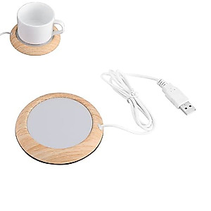 Cup Warmer, Wood Grain Cup Warmer Heat Beverage Mug Mat Office Tea Coffee Plate Tea Mug Heater Pad 5V USB Chargeable for Office Home Domitory
