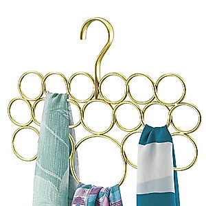 mDesign Metal Closet Rod Hanging Storage Organizer Rack - Scarf Holder for Bedroom, Coat Closet, Entryway, Mudroom - Holds Scarves, Belts, Shawls, Accessories - Snag Free, 18 Sections - Brass