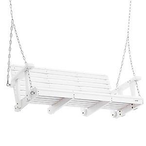 VEVOR Wooden Porch Swing 4.5 ft, Patio Bench Swing for Courtyard & Garden, Upgraded 880 lbs Strong Load Capacity, Heavy Duty Swing Chair Bench with Hanging Chains for Outdoors, White