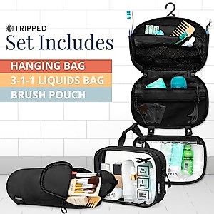 Toiletry Bag Kit Set: Hanging Travel Toiletry Bag + 311 TSA Cosmetic Liquid Bag + Ultralight Accessory Organizer Pouch (Black Ripstop)