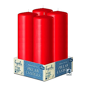 Hyoola Red Pillar Candles 2x8 Inch - 4 Pack Unscented Pillar Candles - European Made