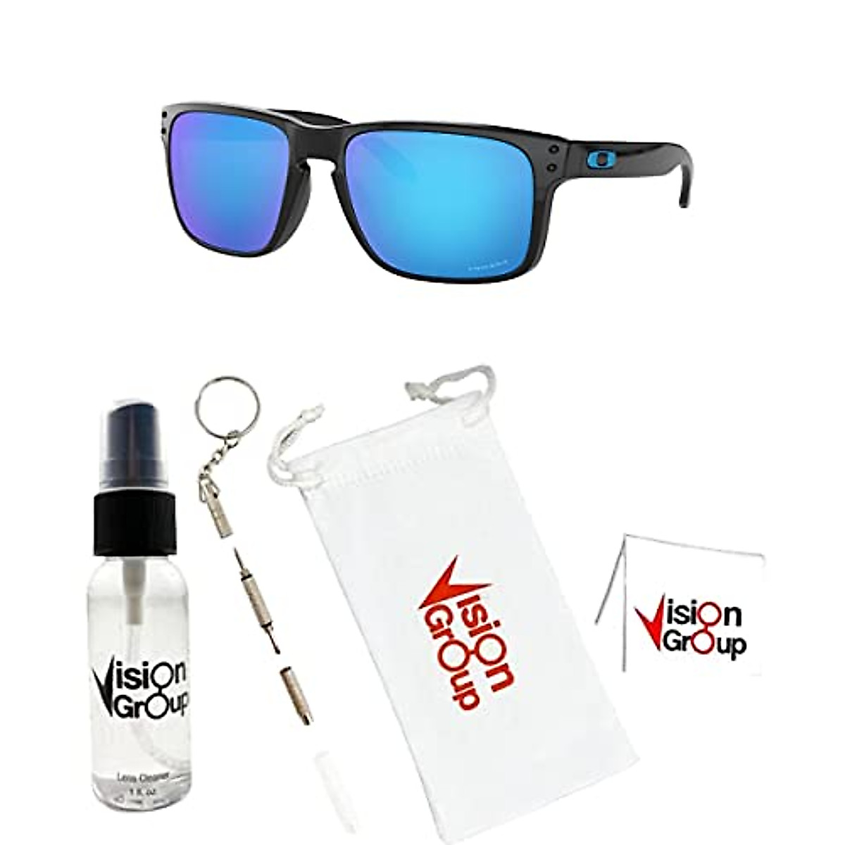 Oakley OO9102 Holbrook Sunglasses+ Vision Group Accessories Bundle for mens (Polished Black/Prizm Sapphire (9102F5)