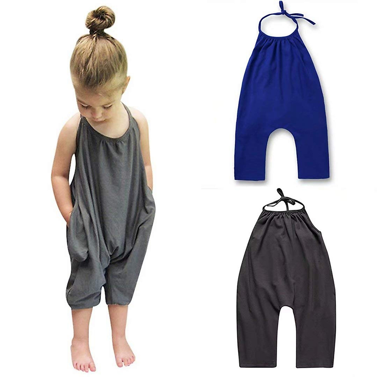 Baby Girls Summer Romper Cute 2 Pack Backless Harem Strap Jumpsuits 1-4 Years Old